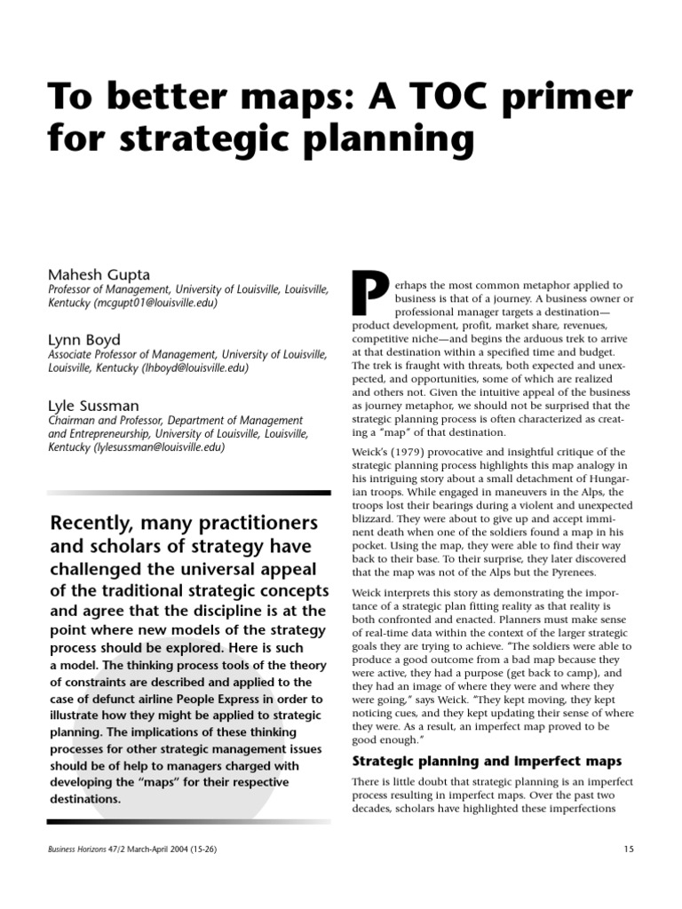 To Better Maps: A TOC Primer For Strategic Planning: Recently, Many ...