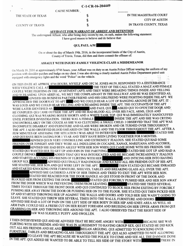 Assault Arrest Report Paul Qui | PDF