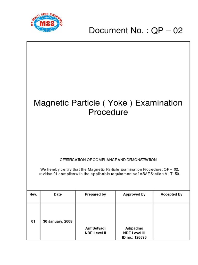 QP - 02 Magnetic Particle Test, Rev 01 | PDF | Welding | Construction