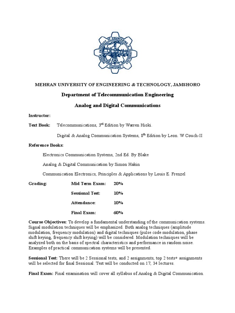 Teaching Plan ADC | PDF | Modulation | Telecommunication