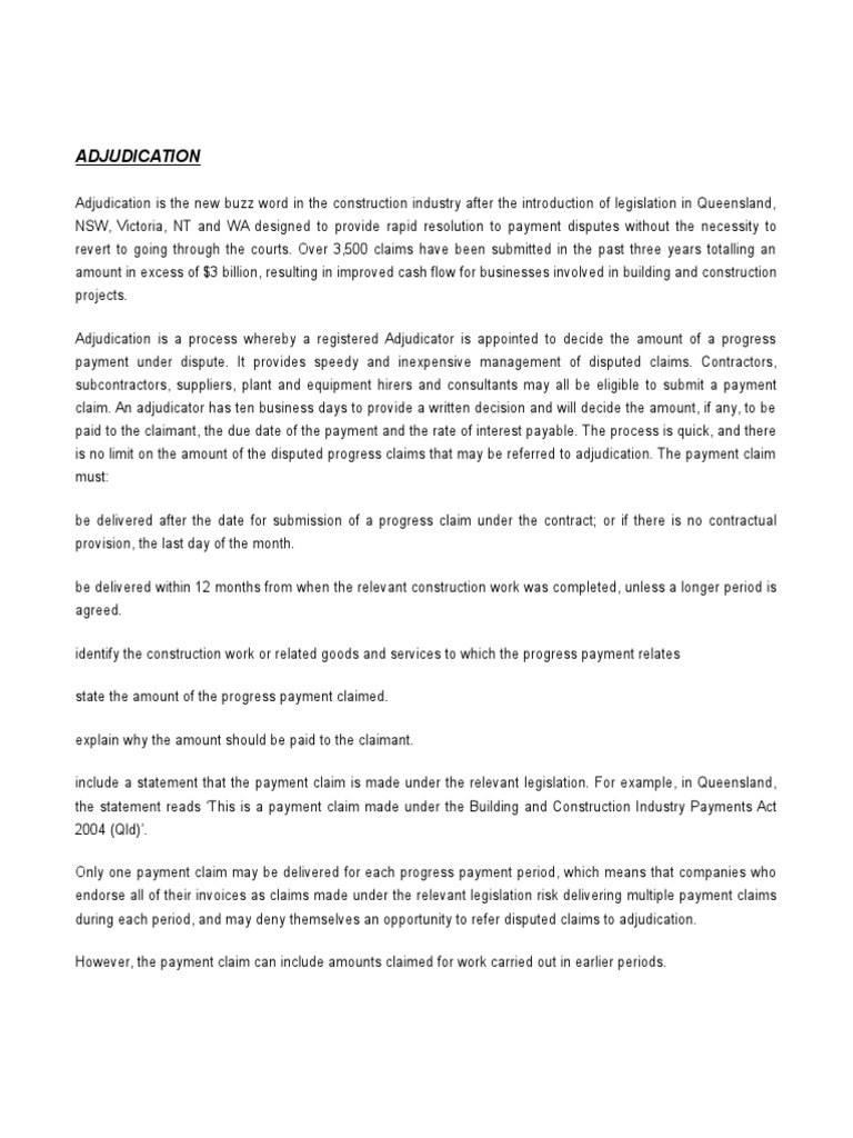 An Overview of the Adjudication Process for Resolving Payment Disputes ...