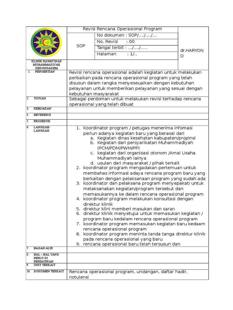 SOP Revisi Rencana Operasional Program | PDF