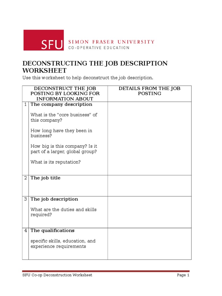 Deconstruct Job Worksheet | PDF