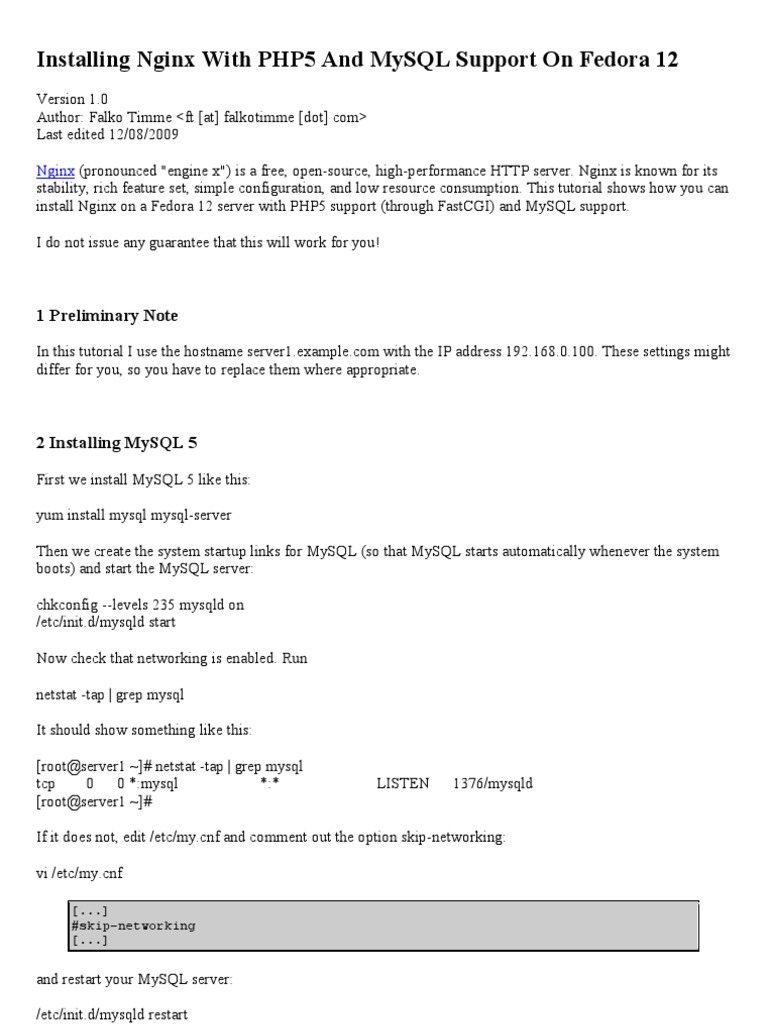 Installing Nginx With PHP5 and MySQL Support On Fedora 12 | PDF | Php | Web Server