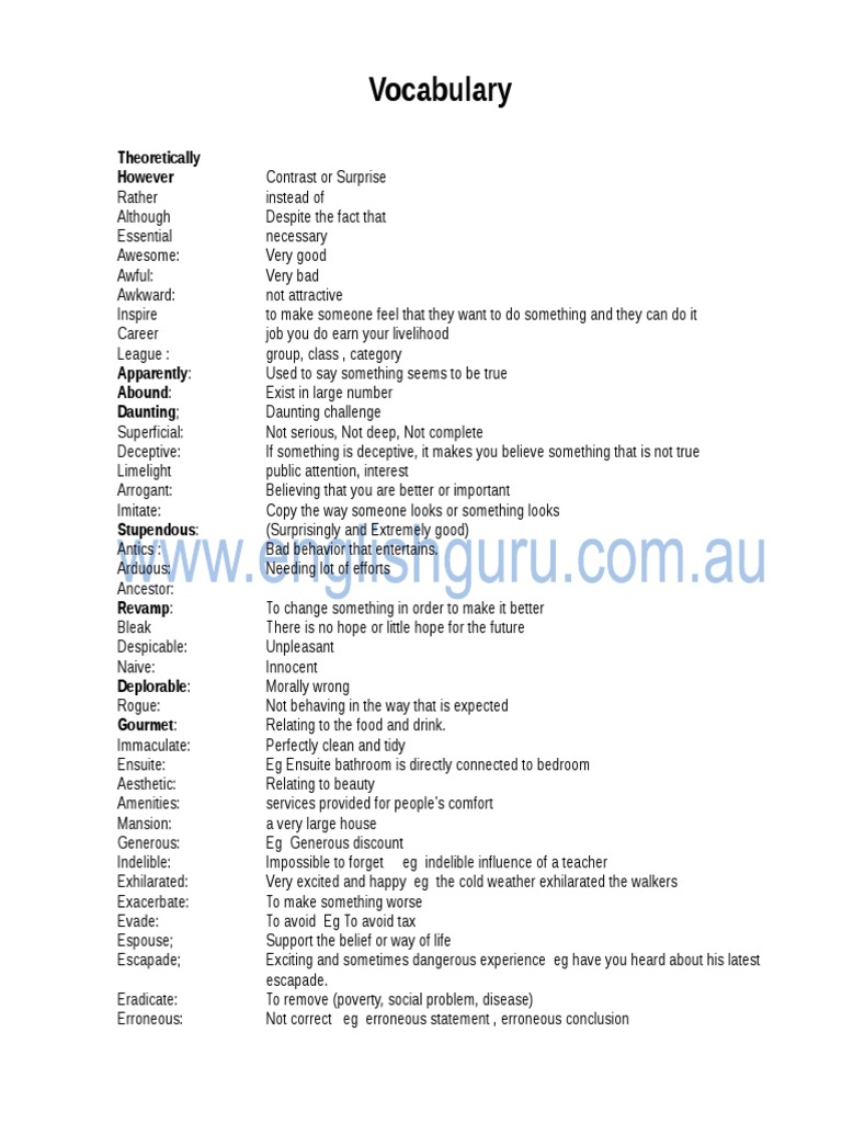Vocabulary List For Pte Academic | PDF | Adolescence