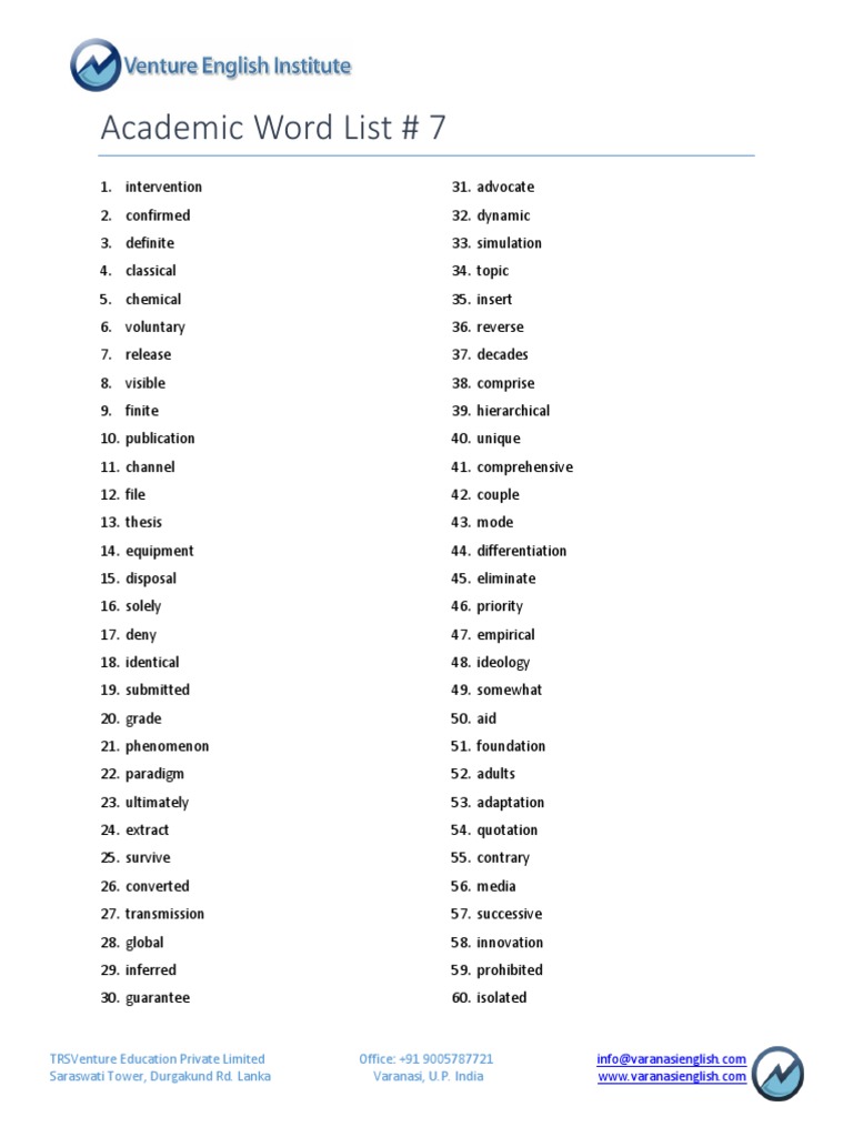Academic Word List 7 | PDF