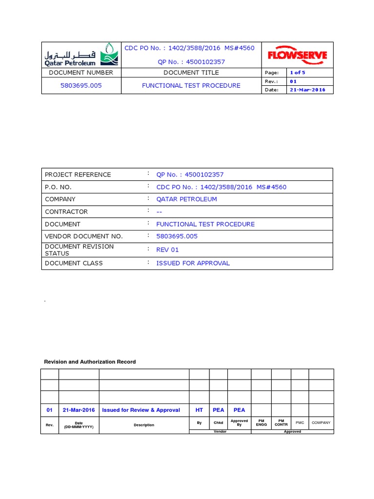 Functional Test Procedure | PDF | Valve | Hydraulic Engineering