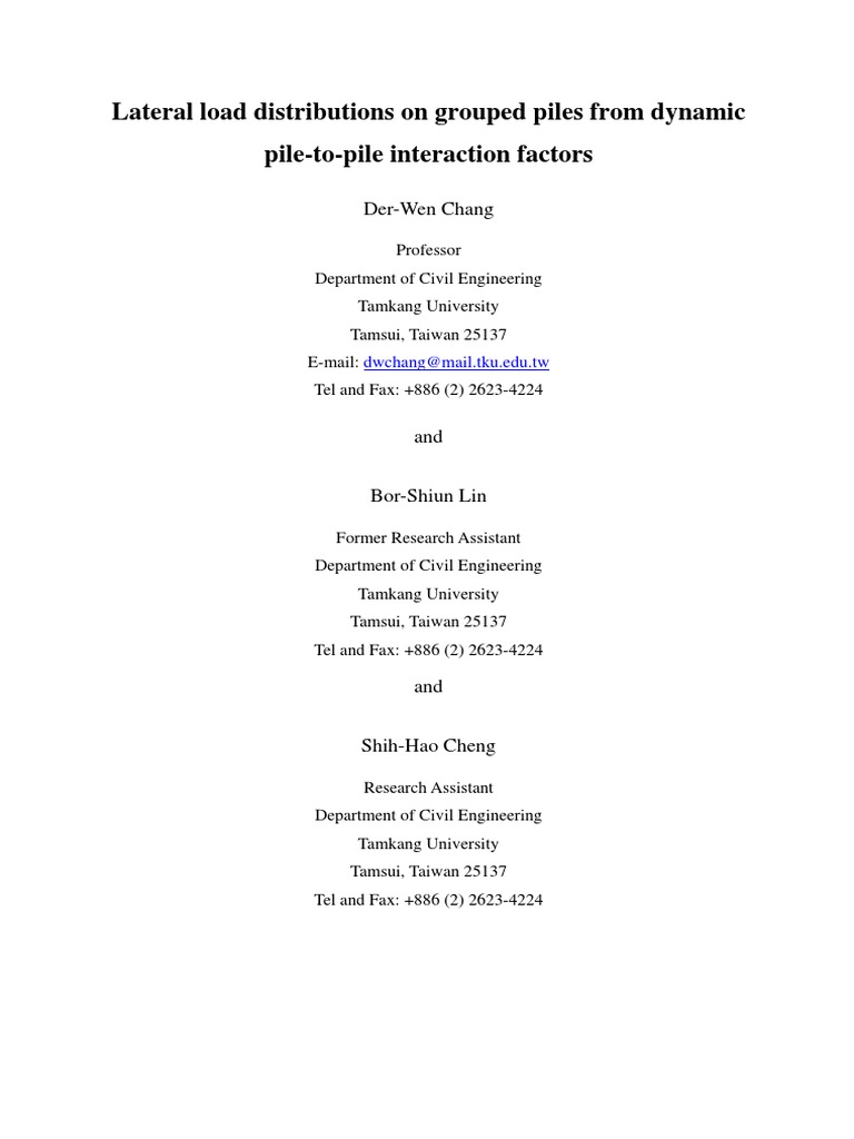 Lateral Load Distributions On Grouped Piles From Dynamic Pile-To-Pile Interaction Factors | PDF ...