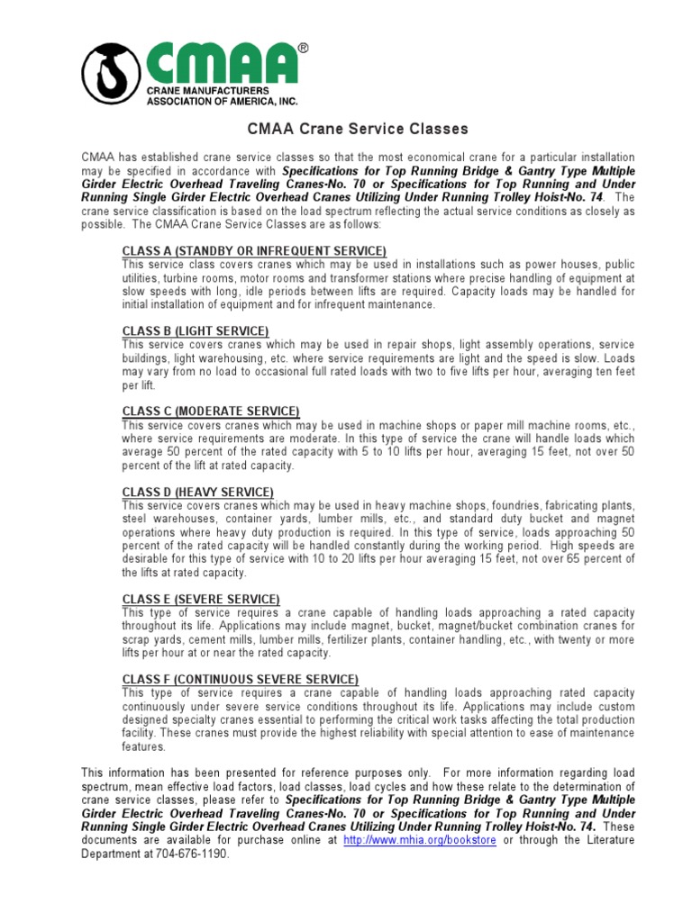 CMAA Crane Service Classes: Defining Load Spectrums and Service ...