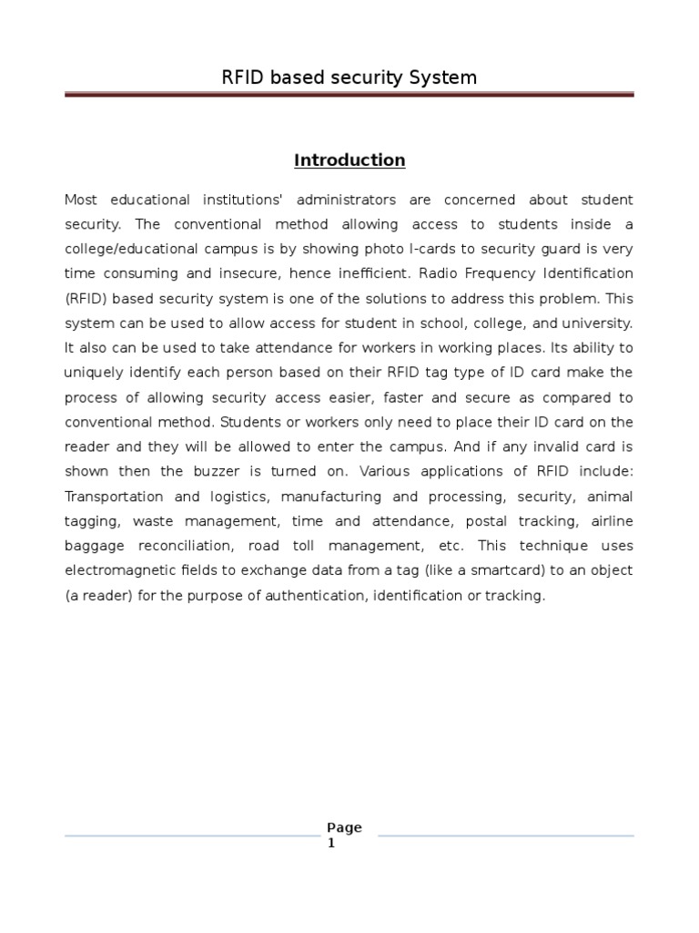 Arduino and RFID Based Security System | PDF | Radio Frequency Identification | Computer Hardware