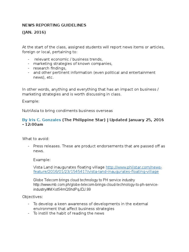 News Reporting Guidelines (JAN. 2016) : by Iris C. Gonzales | PDF