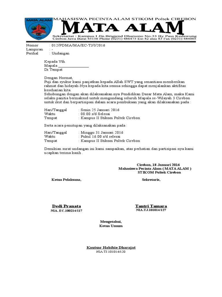 12 Surat Undangan Mapala | PDF