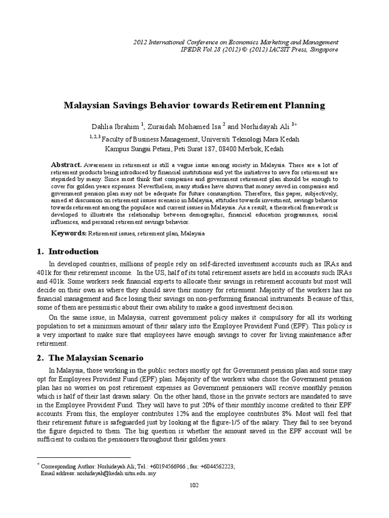 Malaysian Saving Behavior | PDF | Retirement | Awareness