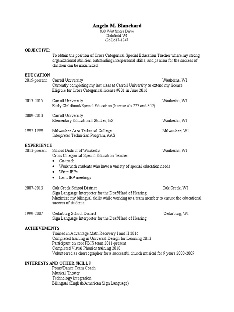 Cross Categorical Special Education Teacher Resume | PDF