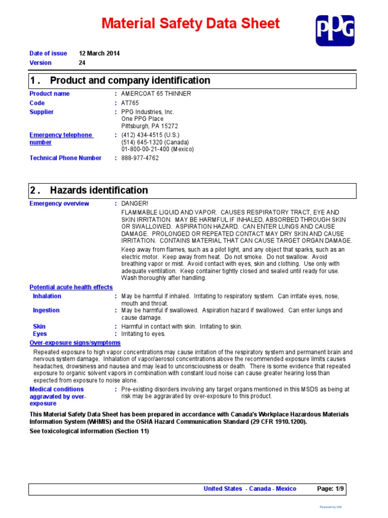 Amct Thinner 65 Msds | Ventilation (Architecture) | Personal Protective ...