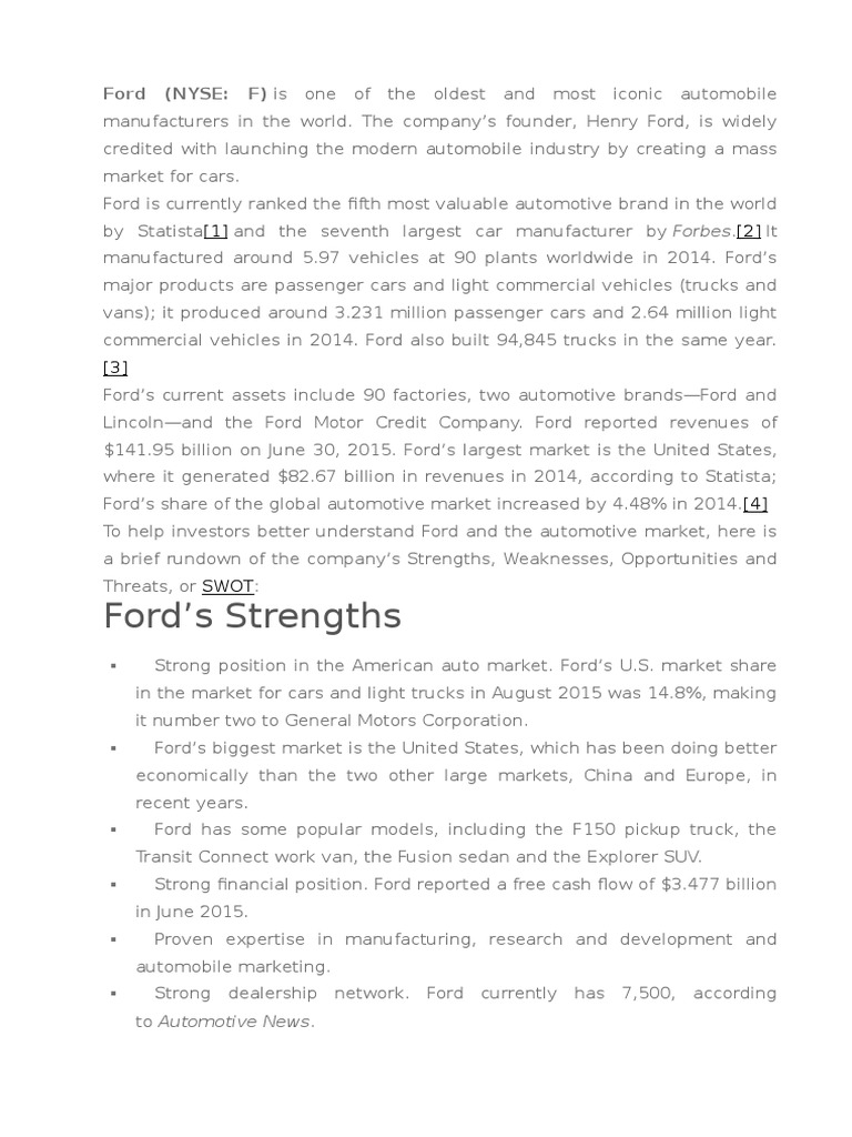 Ford Swot | PDF | Ford Motor Company | Volkswagen