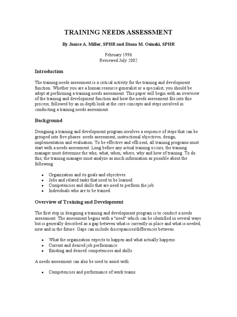 Training Needs Assessment | PDF | Needs Assessment | Human Resources