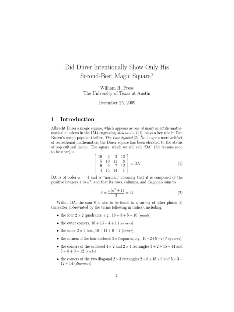Durer Square | PDF | Algebra | Teaching Mathematics
