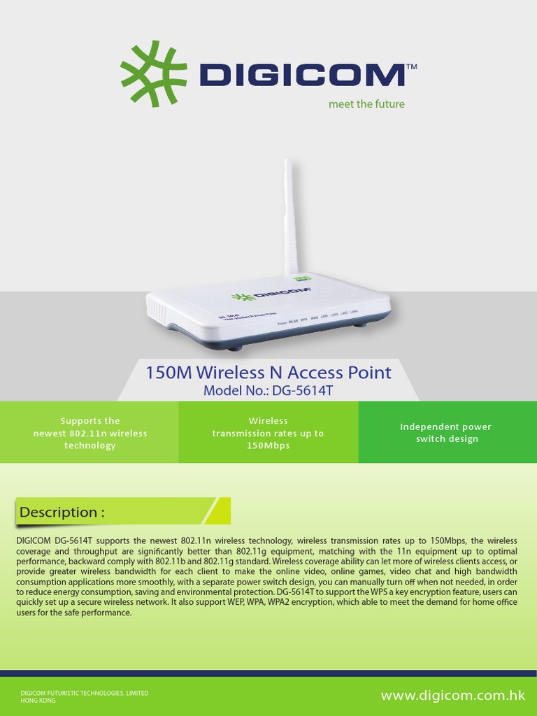Digicom 150Mbps Datasheet | PDF | Ieee 802.11 | Wireless Lan