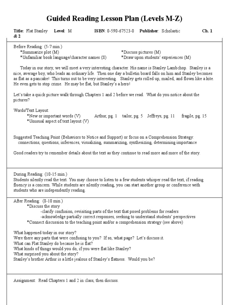 Flat Stanley Level M | PDF | Reading Comprehension | Reading (Process)