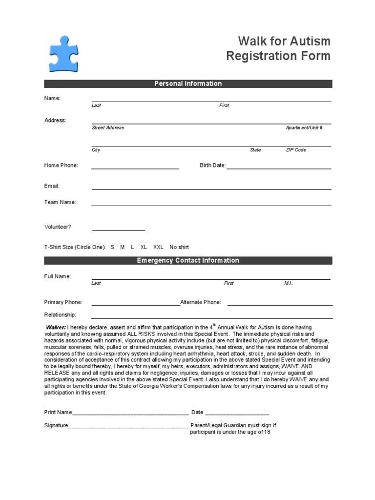Walk For Autism Registration Form-1 | PDF | Law