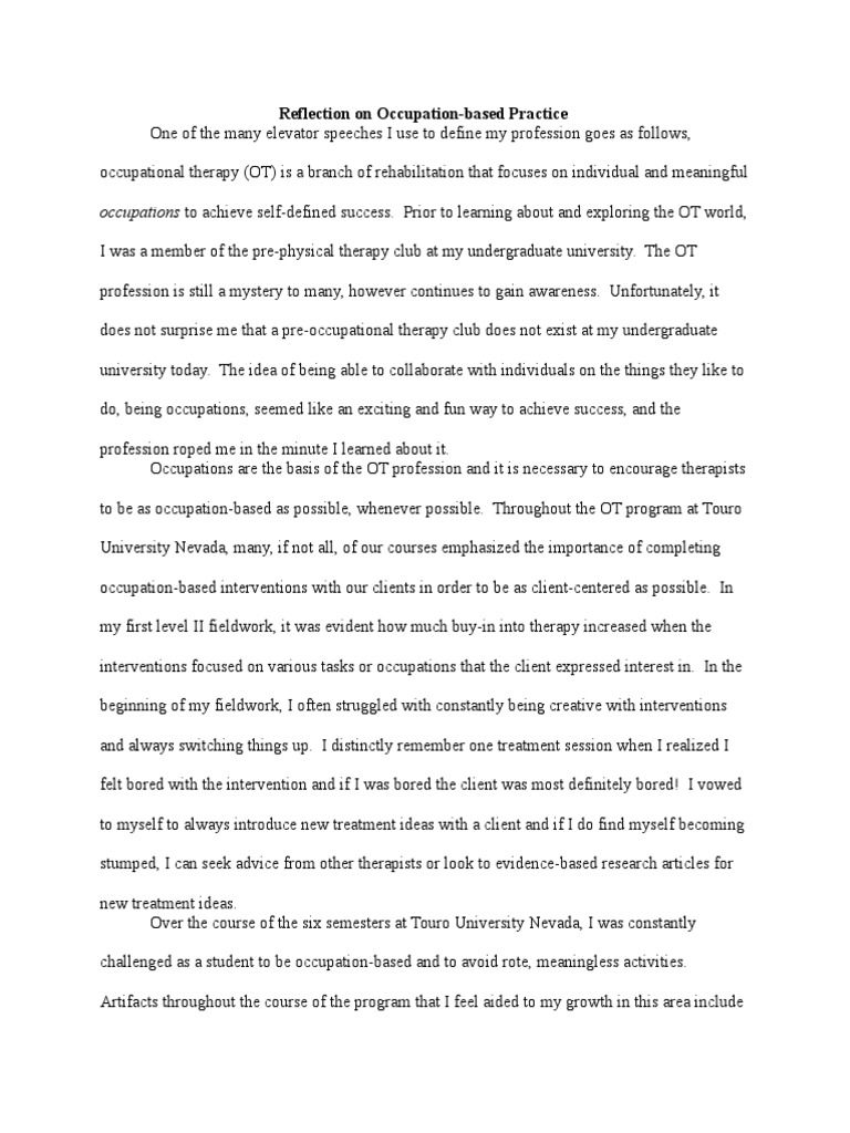 Reflection On Occupation-Based Practice | PDF | Occupational Therapy ...