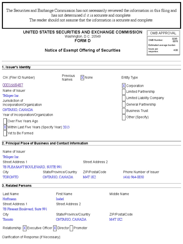 Sec Form D | Download Free PDF | Service Of Process | Securities (Finance)