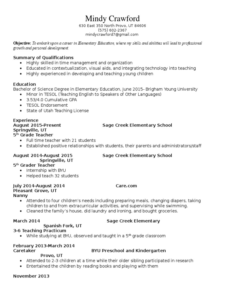 Mindy Crawford Resume 1 | PDF