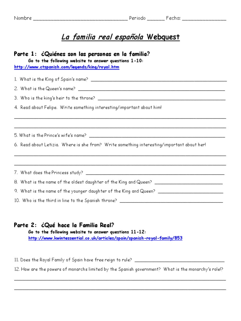 Spanish Royal Family Webquest | PDF