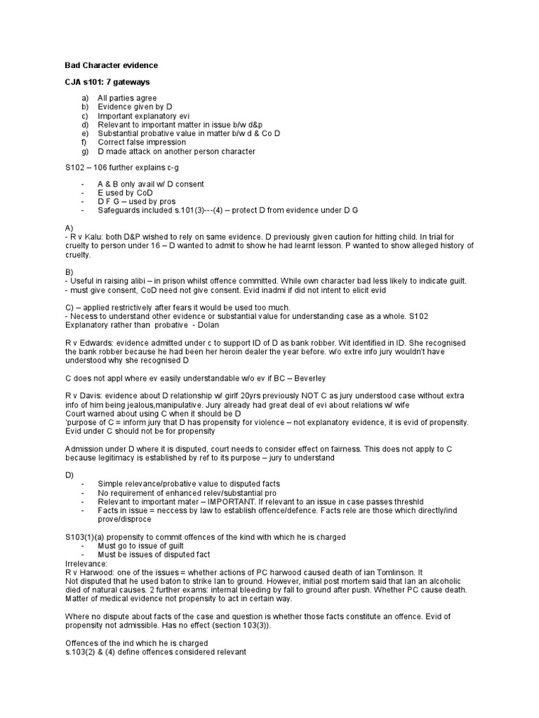 Bad Character Evidence | PDF | Relevance (Law) | Evidence