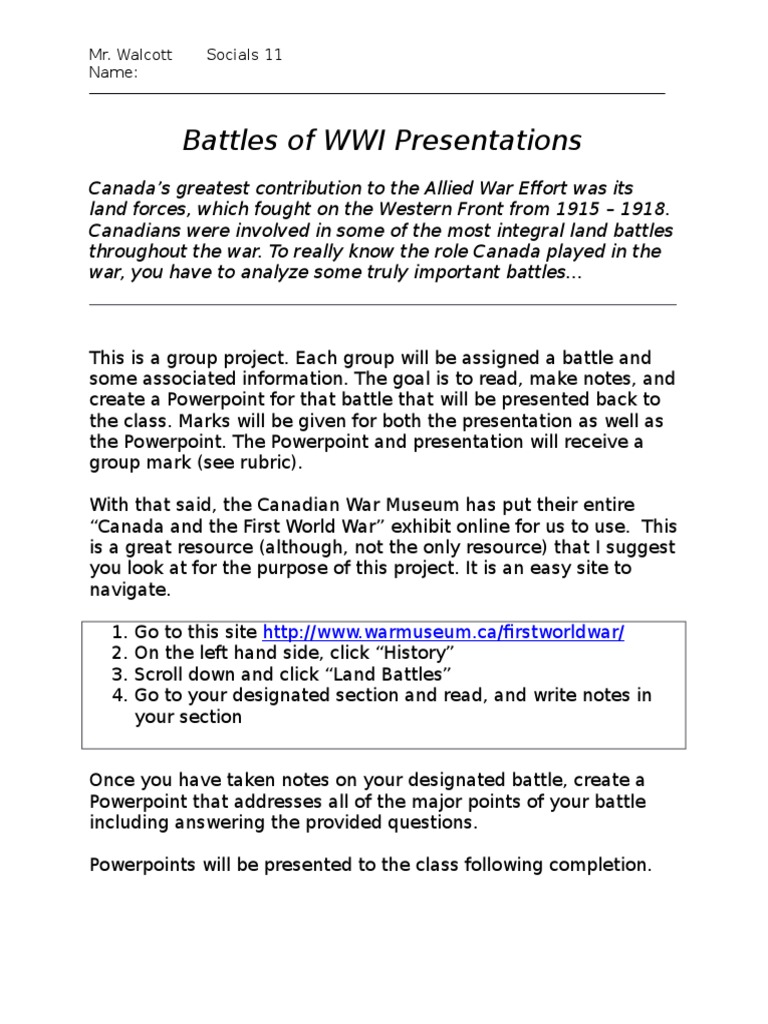 Battles of WWI Presentations | PDF | Battle Of The Somme | Military ...