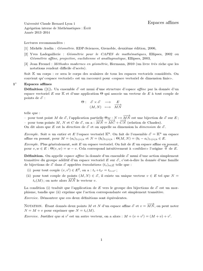Exercices sur les espaces affines | PDF | Espace vectoriel | Sous ...