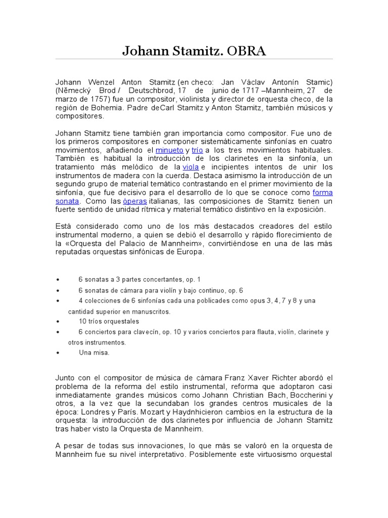 Johann Stamitz y Obra | PDF