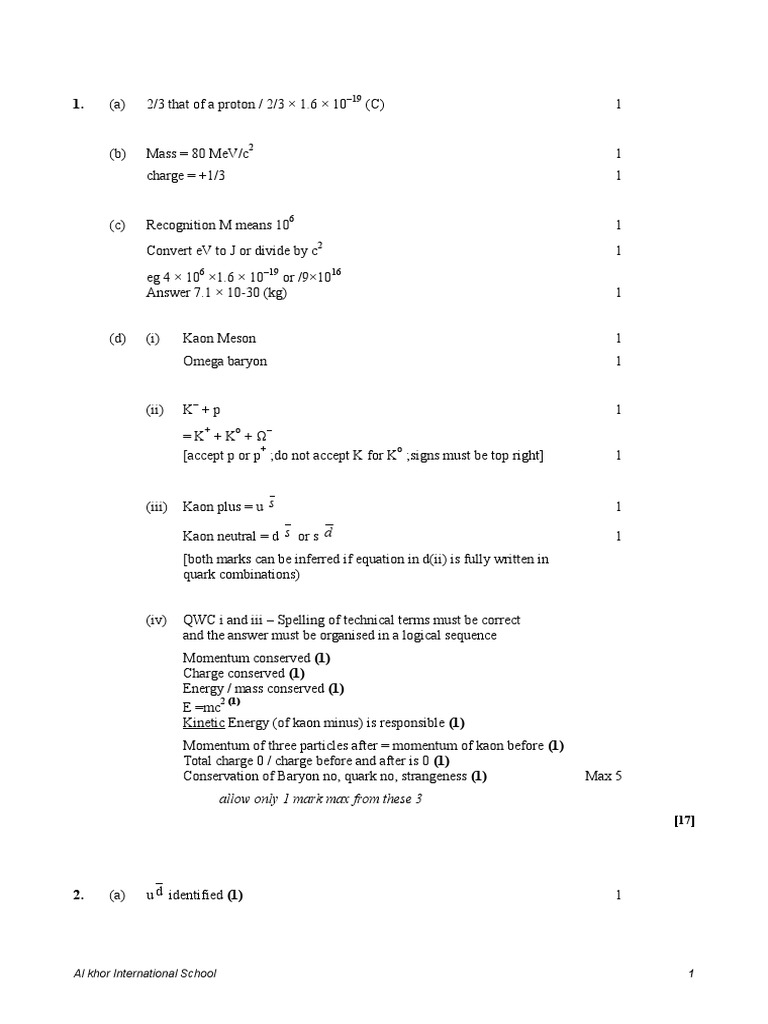 A2 Particle Physics Worksheet PDF MS - Part 2 | PDF | Quark | Electronvolt