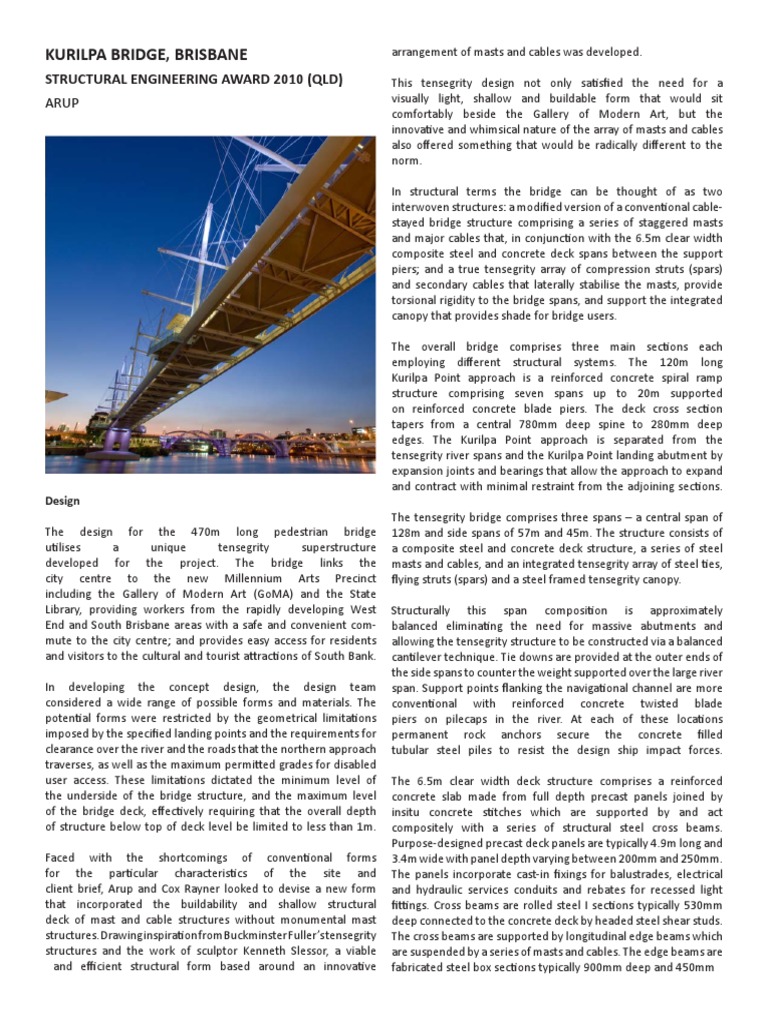 Kurilpa Bridge Case Study | PDF | Structural Steel | Precast Concrete