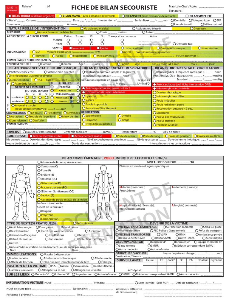 Fiche Bilan Secouriste Vsav | PDF | Brûlure | Pouls