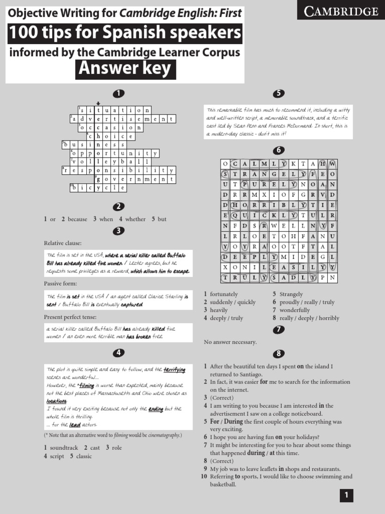 Objective First 100 Writing Tips Booklet Answer Key | PDF | Thriller ...