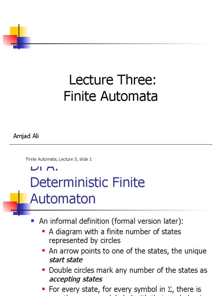 Lec 3 Finite Automata Pdf Computer Science Computational Science