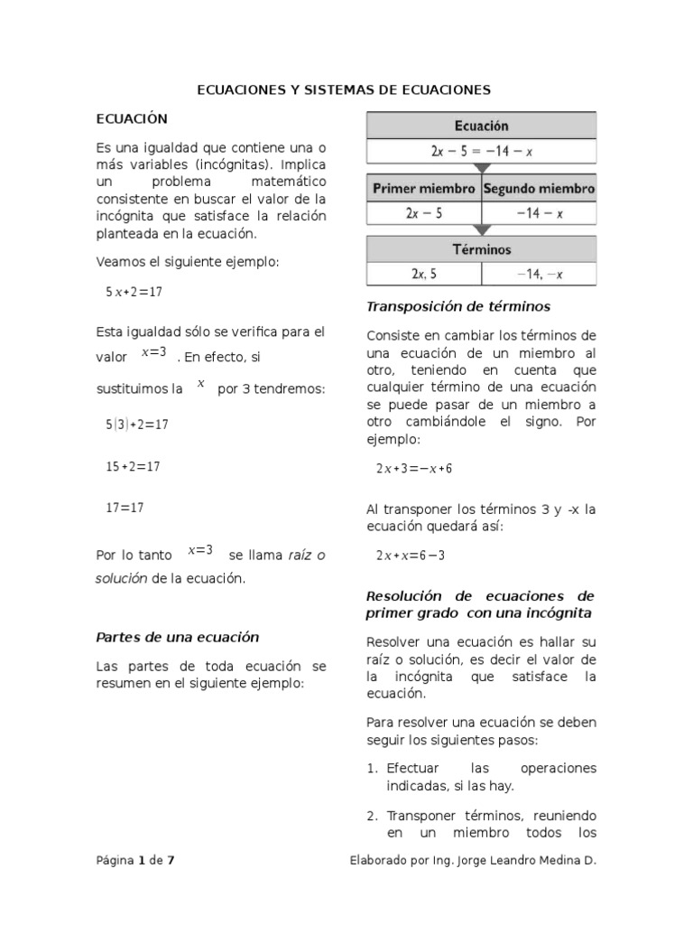 Ecuaciones y Sistemas de Ecuaciones | PDF | Ecuaciones | Conceptos ...