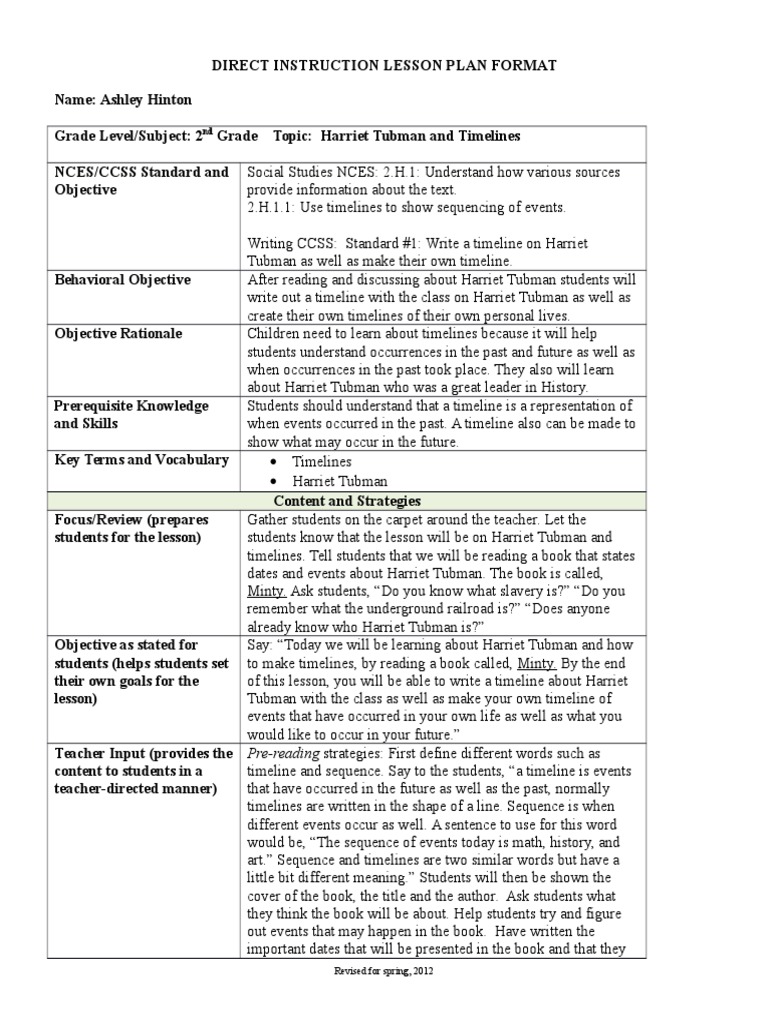 History Lesson Plan Harriet Tubman 2nd Grade Real Lesson | PDF ...