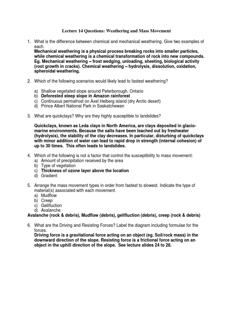 Lecture 14 Mass Movement Review Questions and Answers | PDF ...