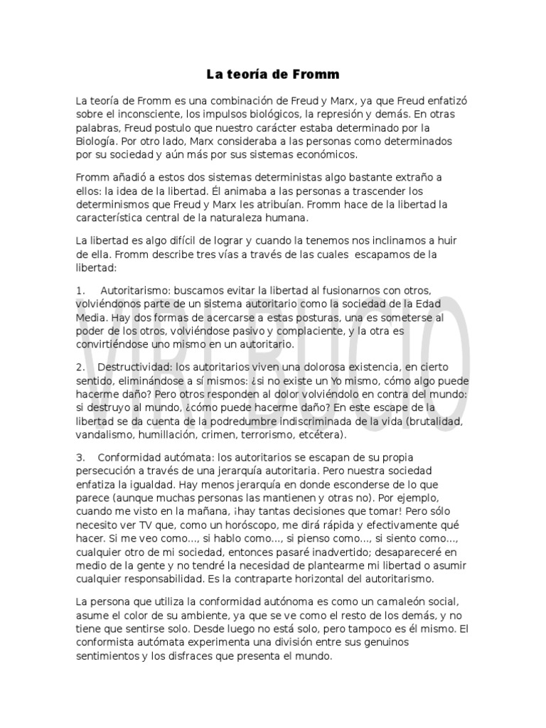 Teoría de Fromm: Libertad y Necesidades Humanas | PDF | Simbiosis ...