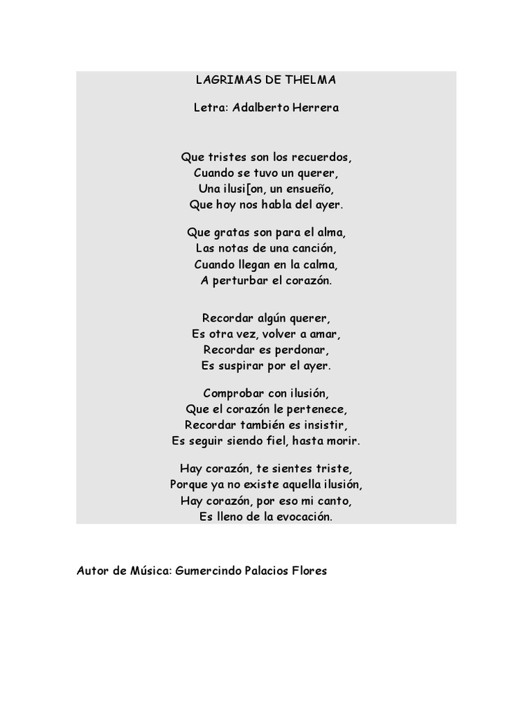 Lagrimas De Thelma Pdf Música Grabada