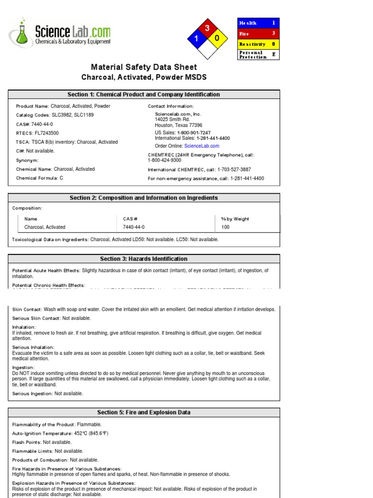Msds For Charcoal | PDF | Flammability | Toxicity