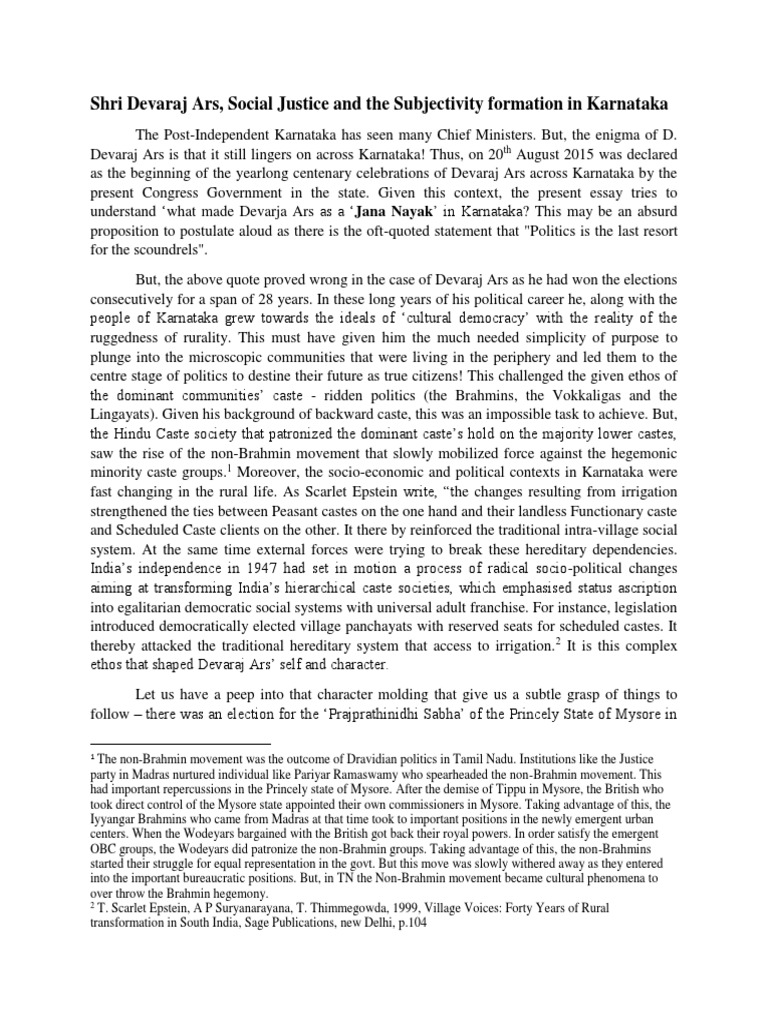Karnataka's Social Justice Pioneer | PDF | Caste | Politics (General)