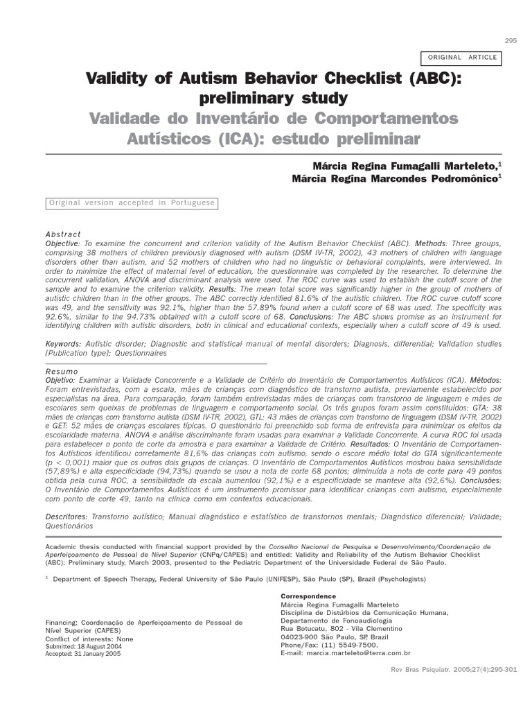 Validity of Autism Behavior Checklist (ABC) | PDF | Autism ...