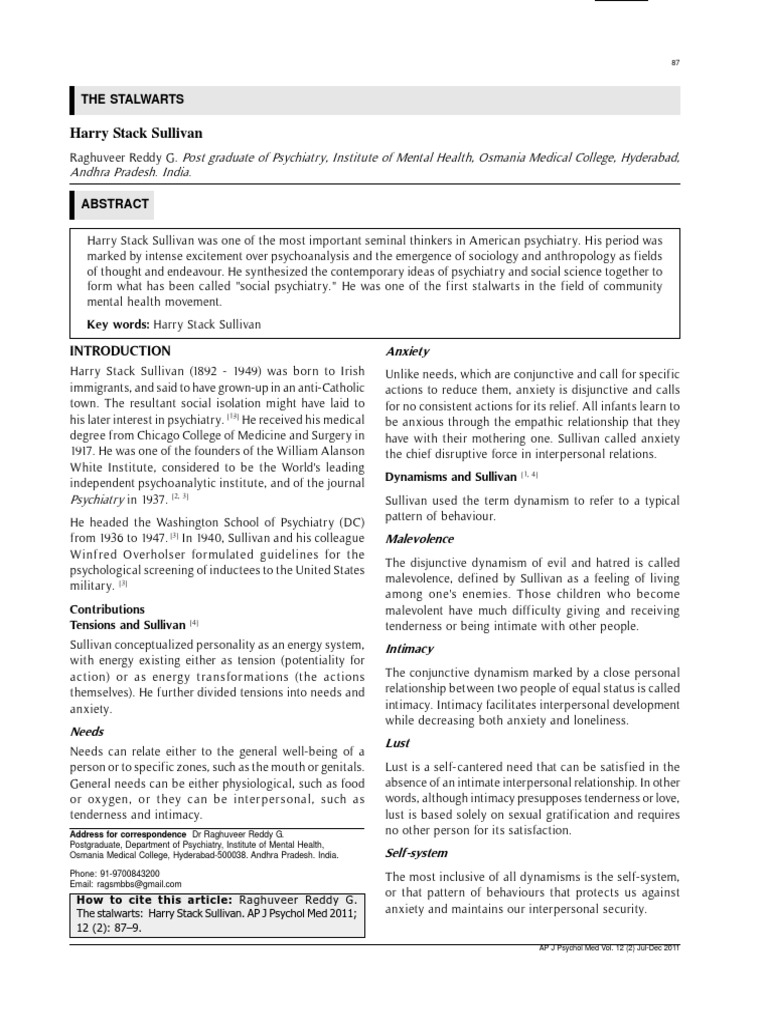 Harry Stack Sullivan's Theory | PDF | Psychology | Behavioural Sciences