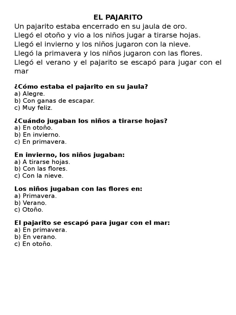 Lecturas Cortas Con Preguntas | PDF | Caperucita Roja | Plantas