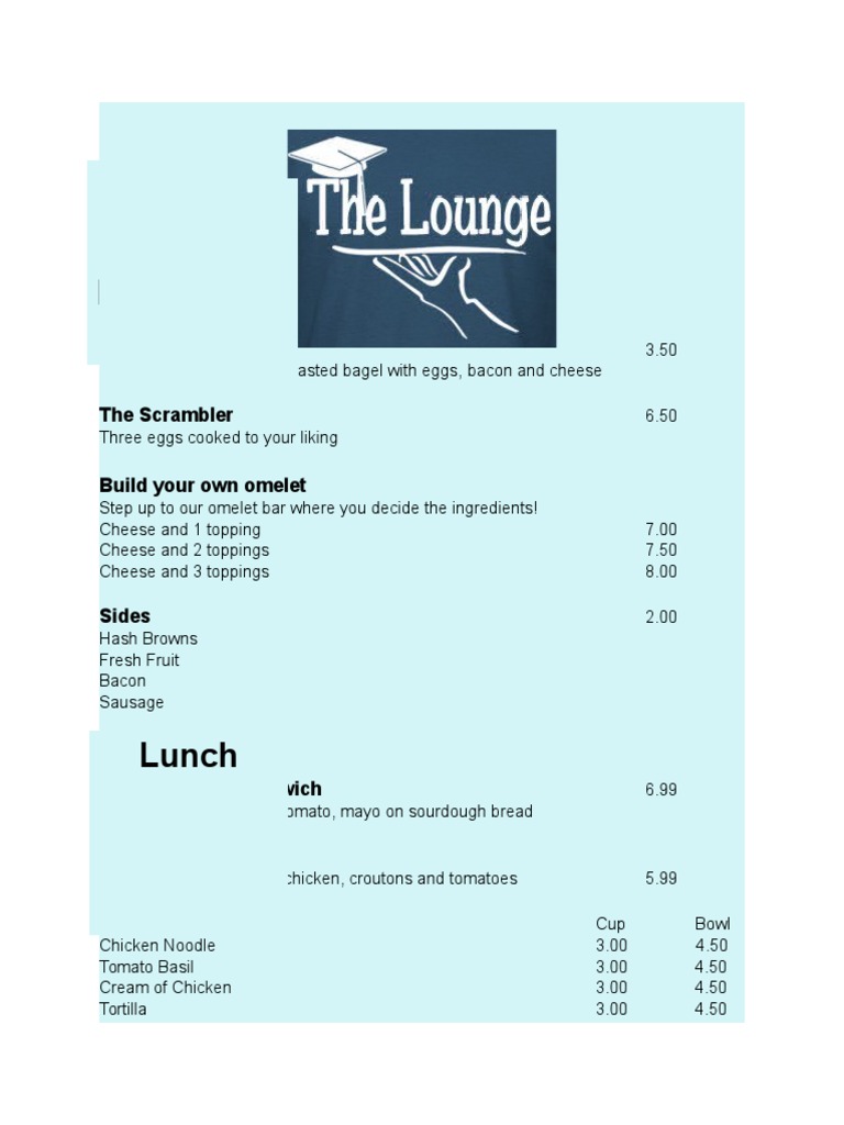 Breakfast and Lunch Menu Items | PDF | Cooking, Food & Wine