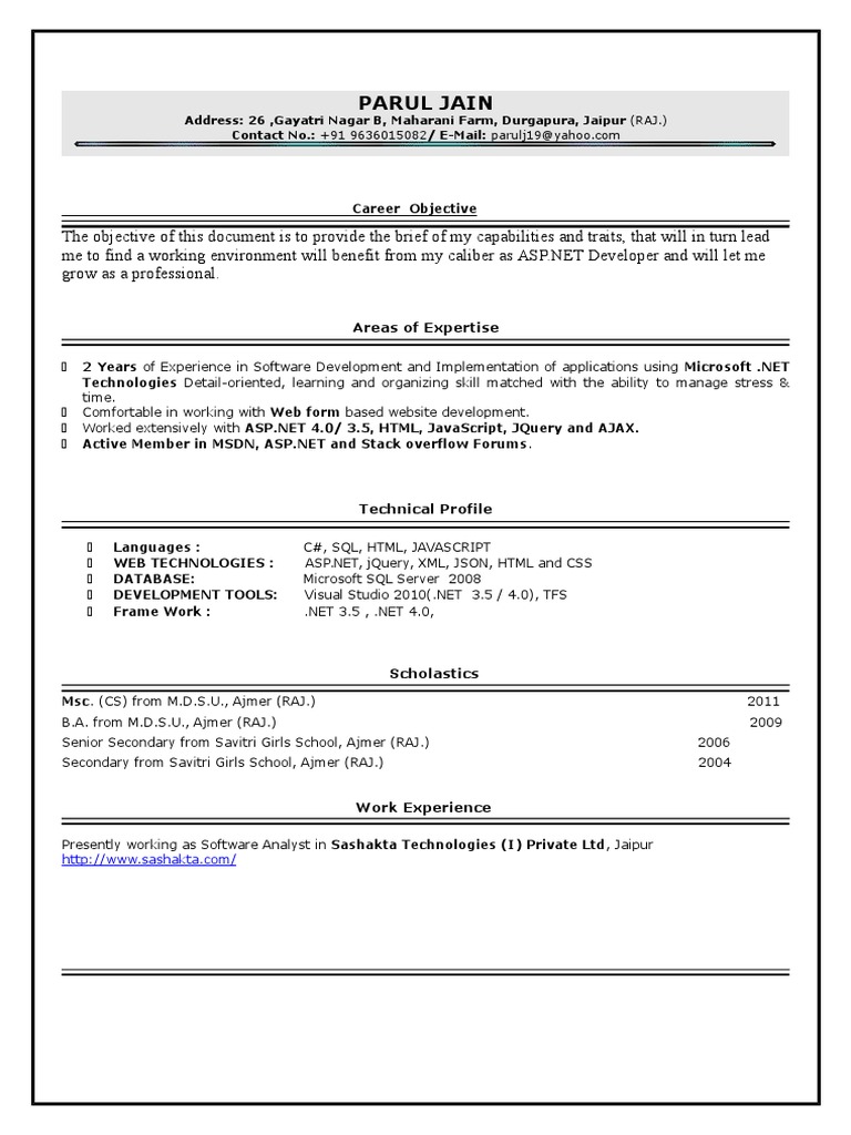 Parul Resume | PDF | J Query | Ajax (Programming)